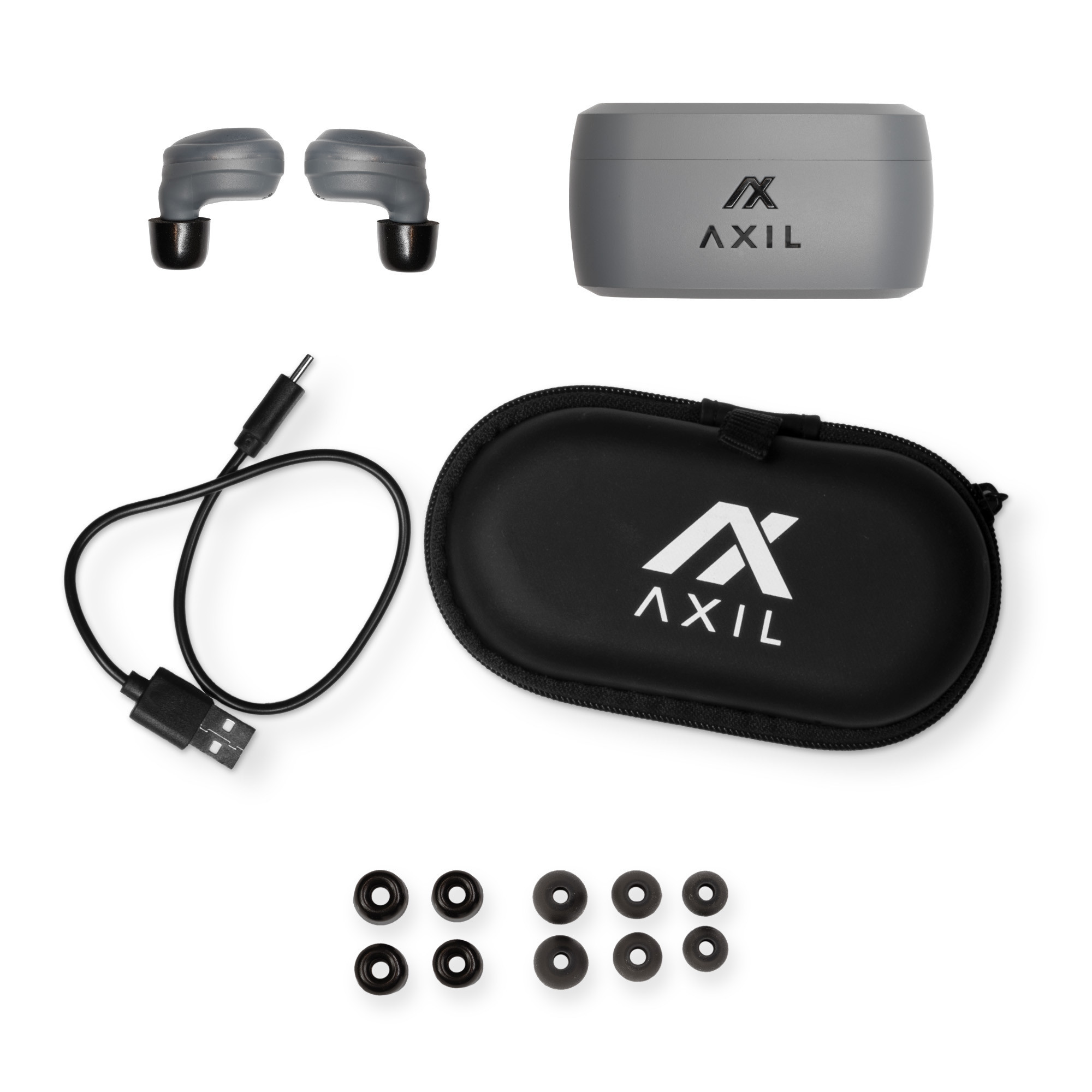 AXIL XCOR Tactical Digital Earbuds w/Charging Case Gray | 4Shooters.com