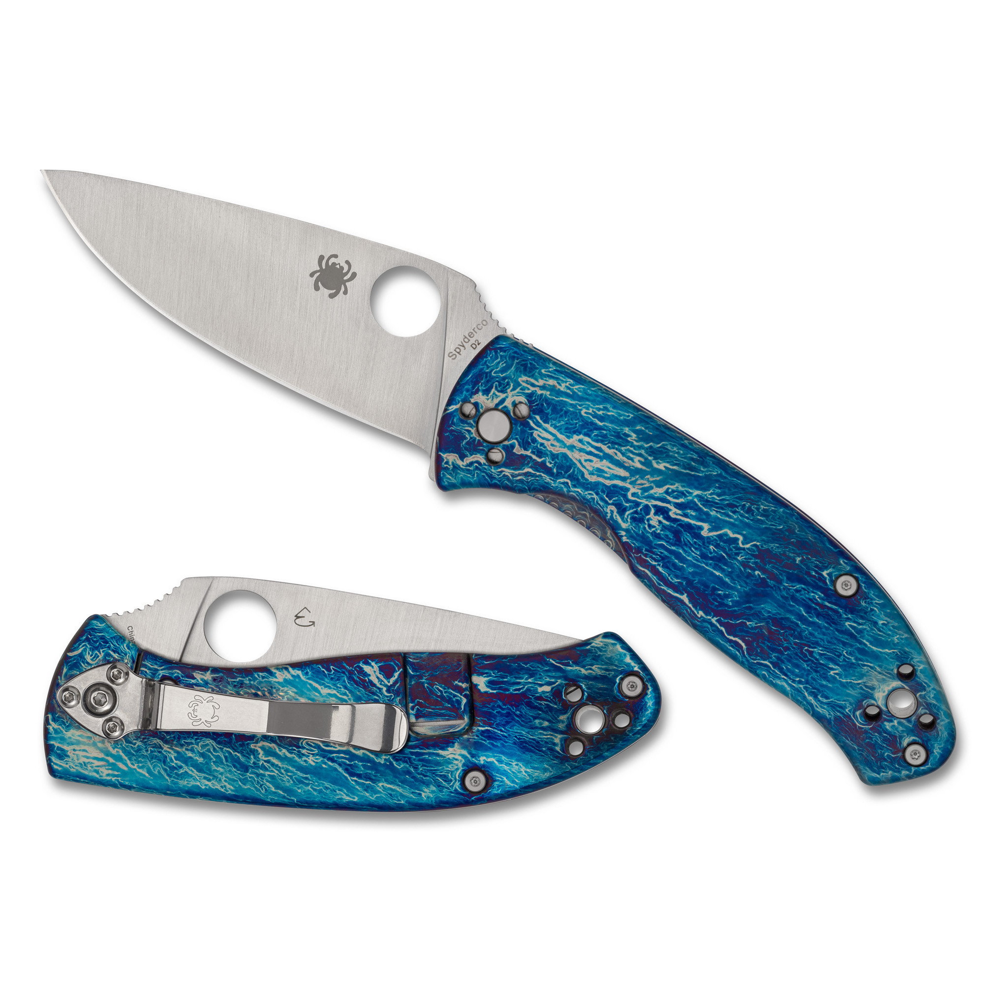 Spyderco Tenacious Folding Knife Drop Point Silver Blade 3.35" Titanium ...