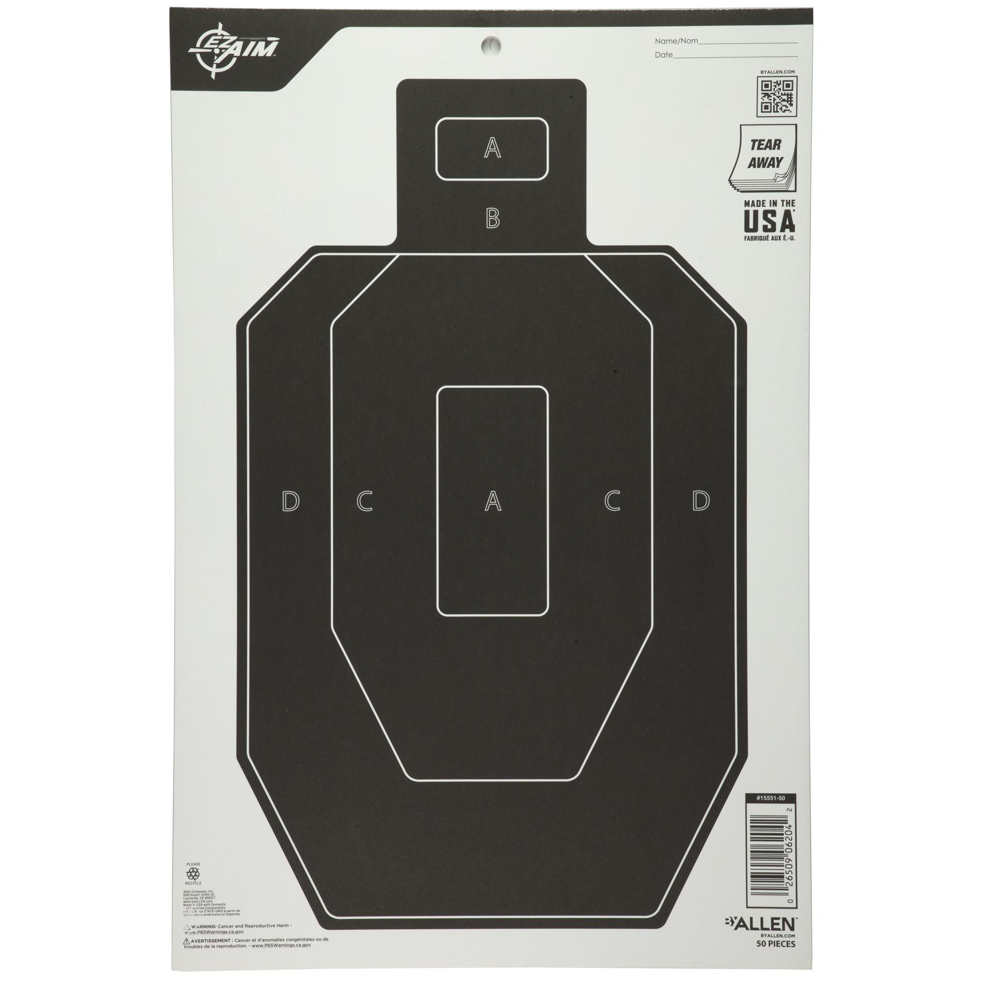 Allen EZ Aim Paper 12"X18" IPSC 50Pk Black/White | 4Shooters.com