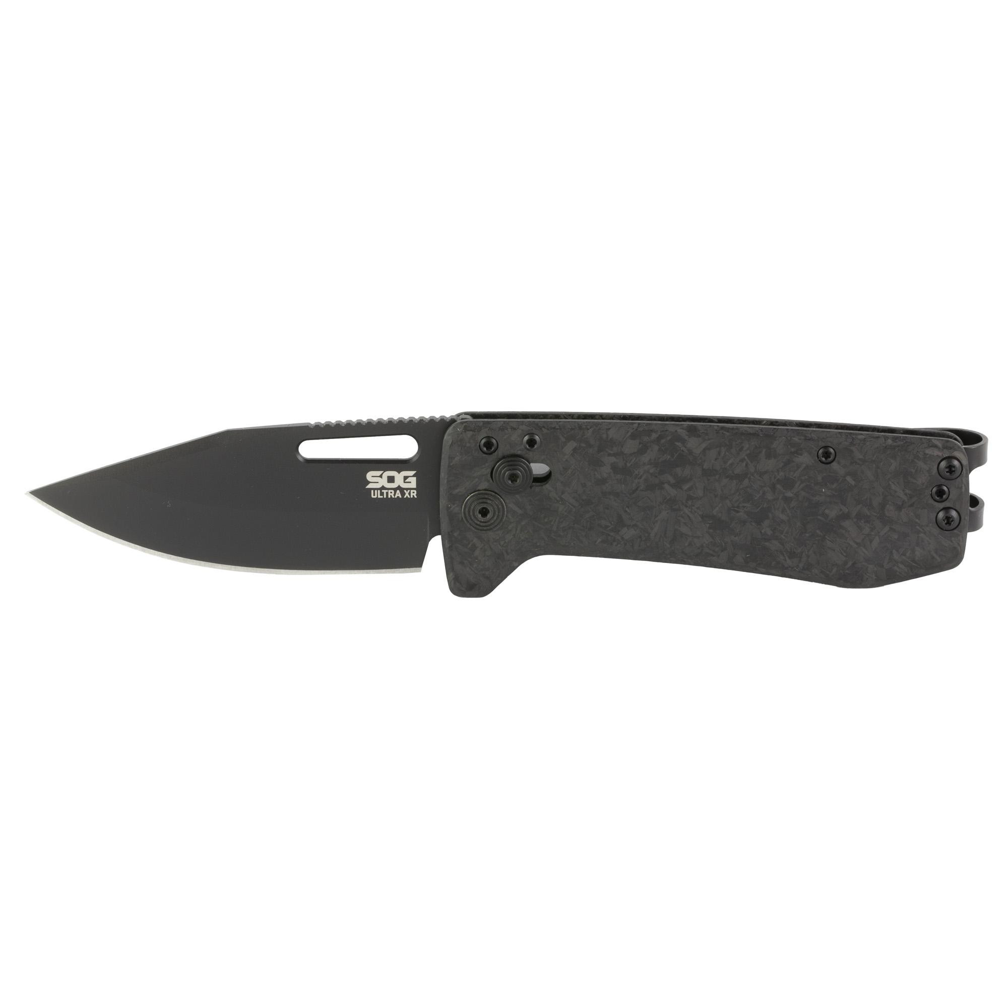 SOG Ultra XR Folding Knife 2.8" Drop Point Straight Edge Black Handle ...