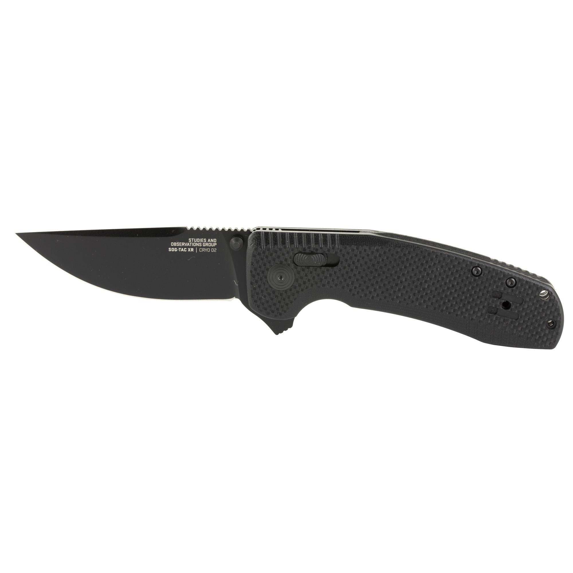 SOG TAC XR Folding Knife Clip Point Straight Edge Blade 3.39" Black ...