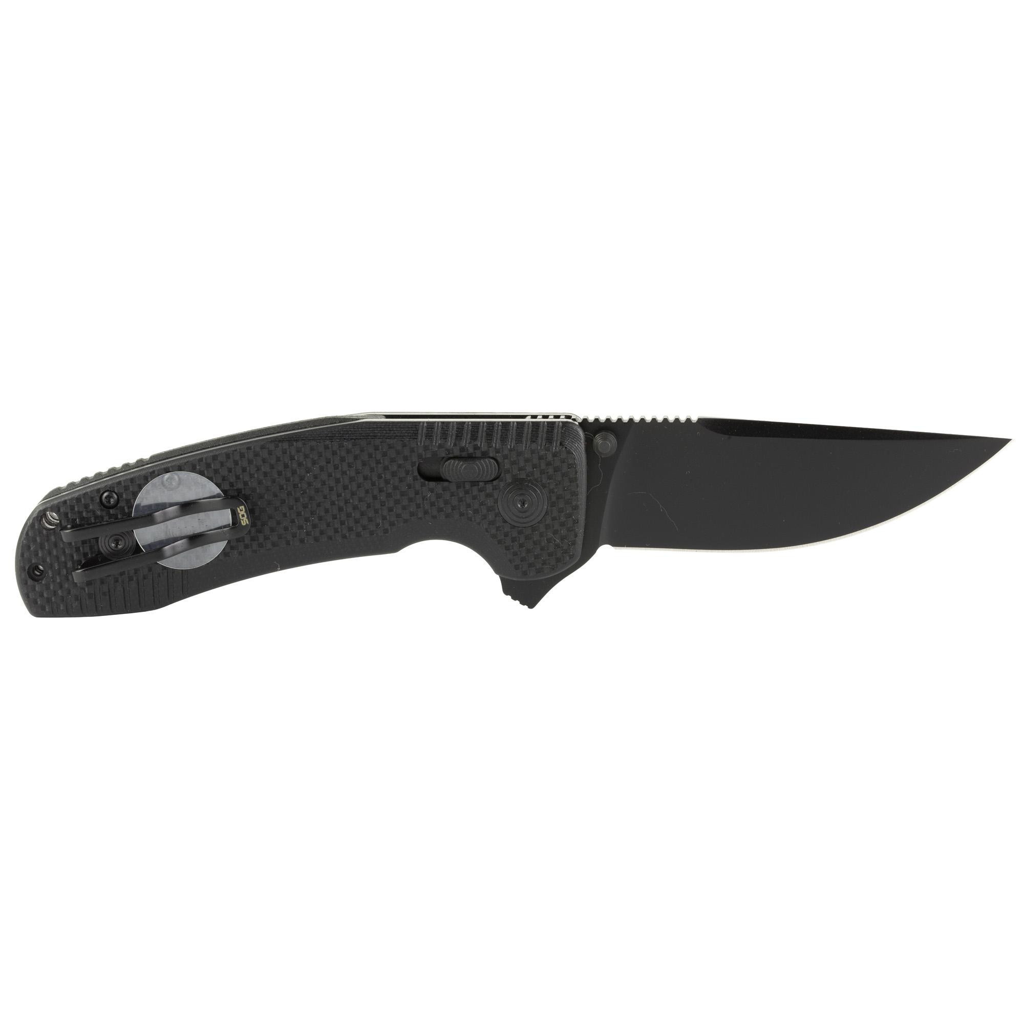 SOG TAC XR Folding Knife Clip Point Straight Edge Blade 3.39" Black ...